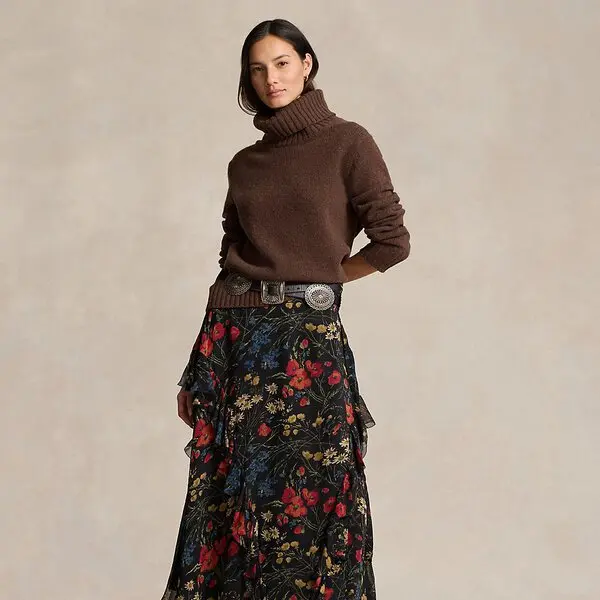 Ralph Lauren Floral Georgette Wrap Skirt In Midnight Garden - 40